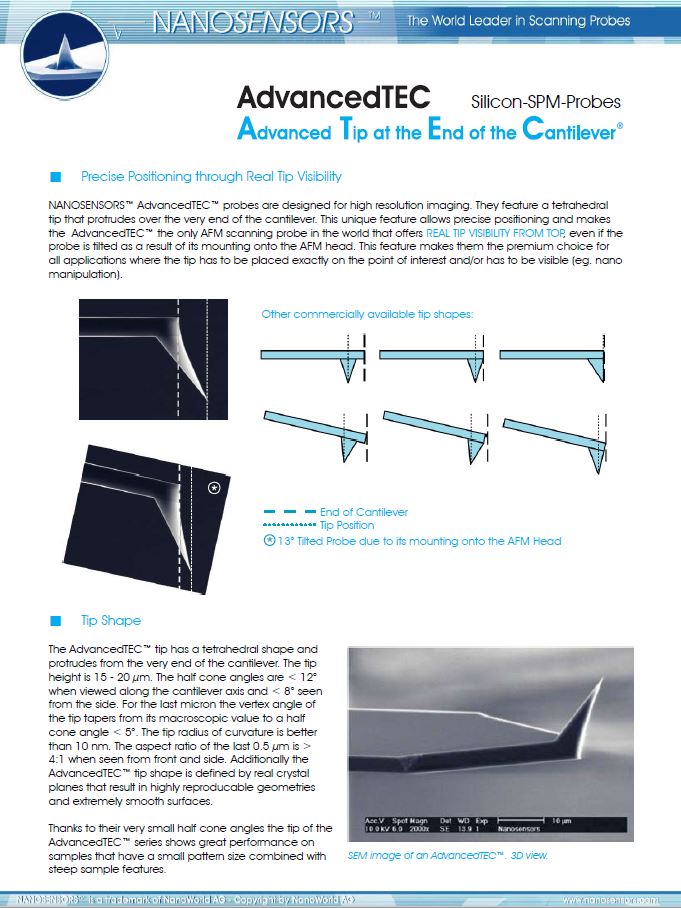 NANOSENSORS AdvancedTEC Tip View AFM probes – precise positioning through real tip visibility ...